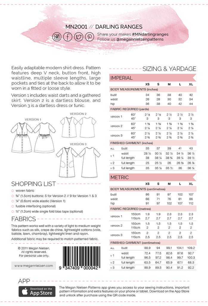 Megan Nielsen (AUS) / Printed Sewing Pattern / Darling Ranges Dress ...